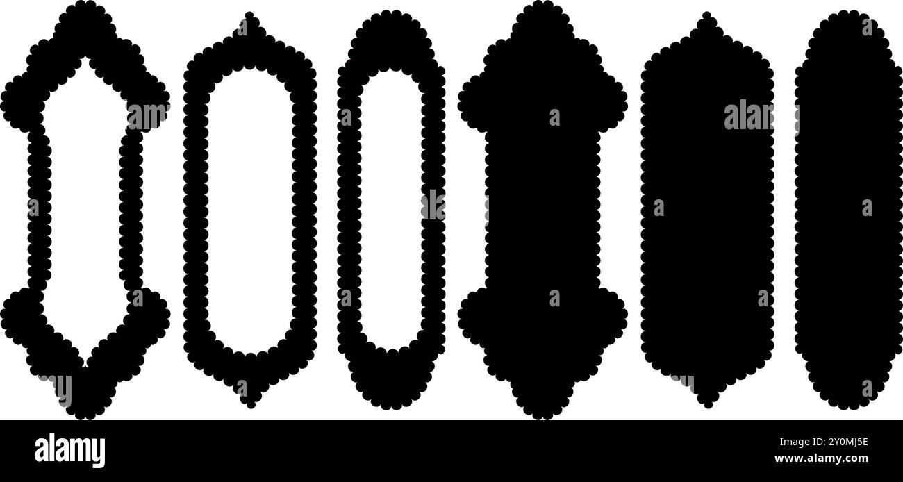 Set of scallop edge frames black shapes isolated on white background ...