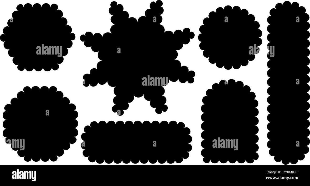 Set of scallop edge frames black shapes isolated on white background ...