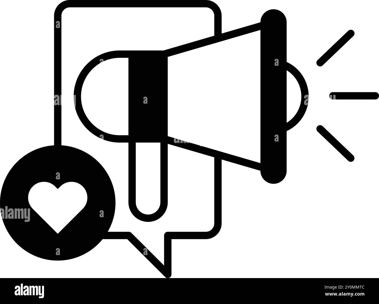 A black and white megaphone with a heart on it. The megaphone is ...