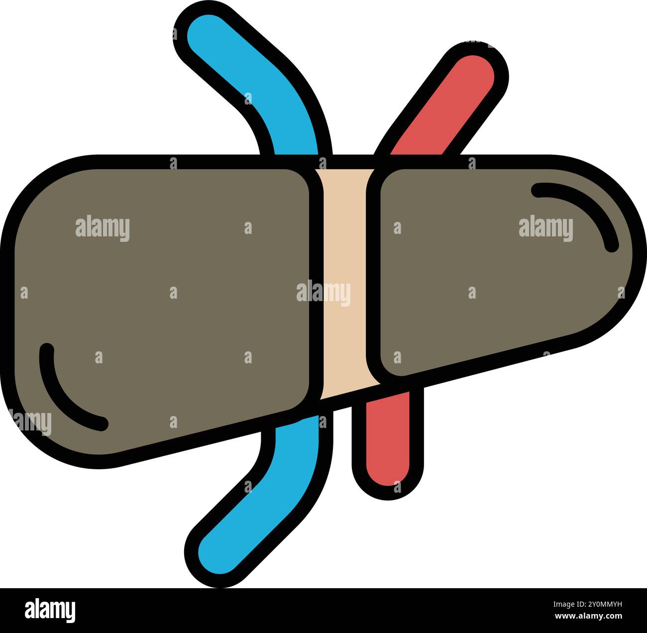 A cartoon drawing of a liver with red and blue veins. The liver is ...