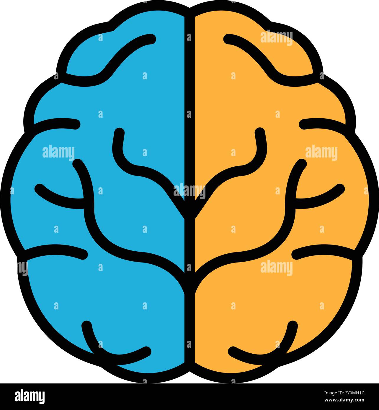The brain is split into two halves, with one half blue and the other ...