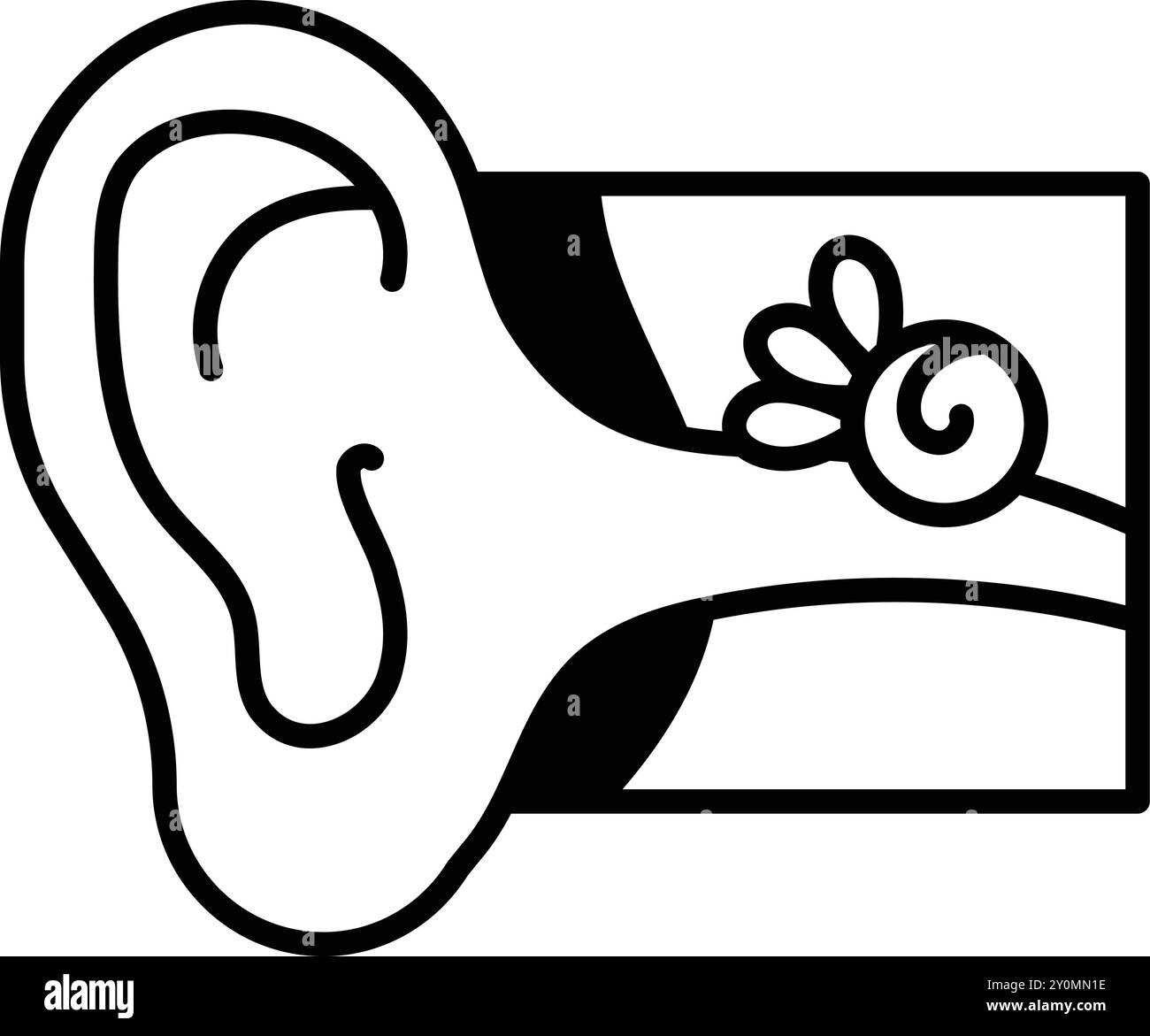 A cartoon drawing of an ear with a spiral on it. The ear is drawn in a ...