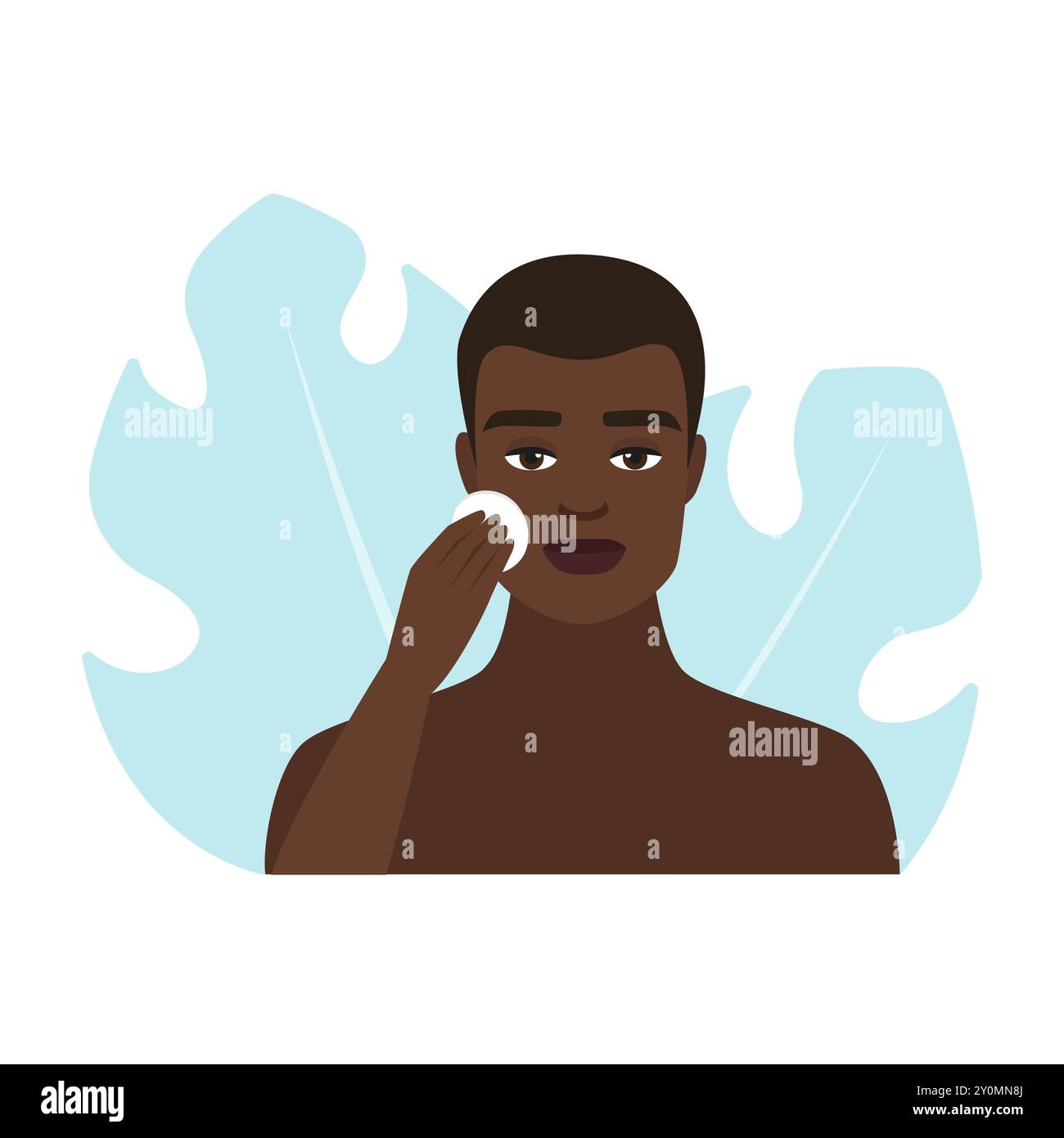 Detailed vector illustration of a man cleansing his face with a cotton ...