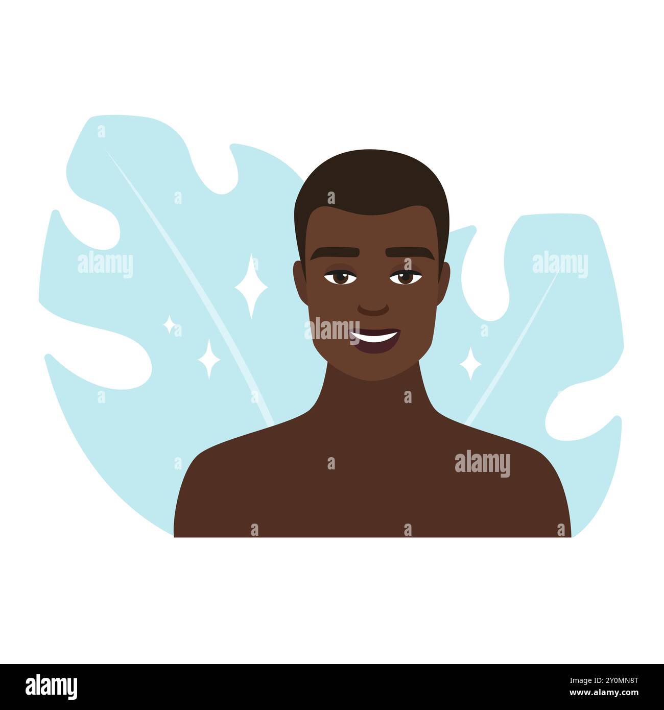 Detailed vector illustration of a man smiling after completing his skincare routine Stock Vector ...