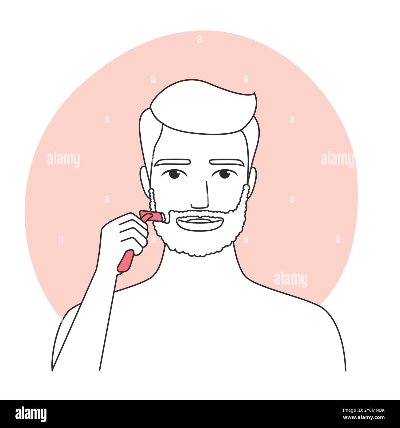 Vector line art illustration of a man touching his face, part of a skincare routine Stock Vector ...