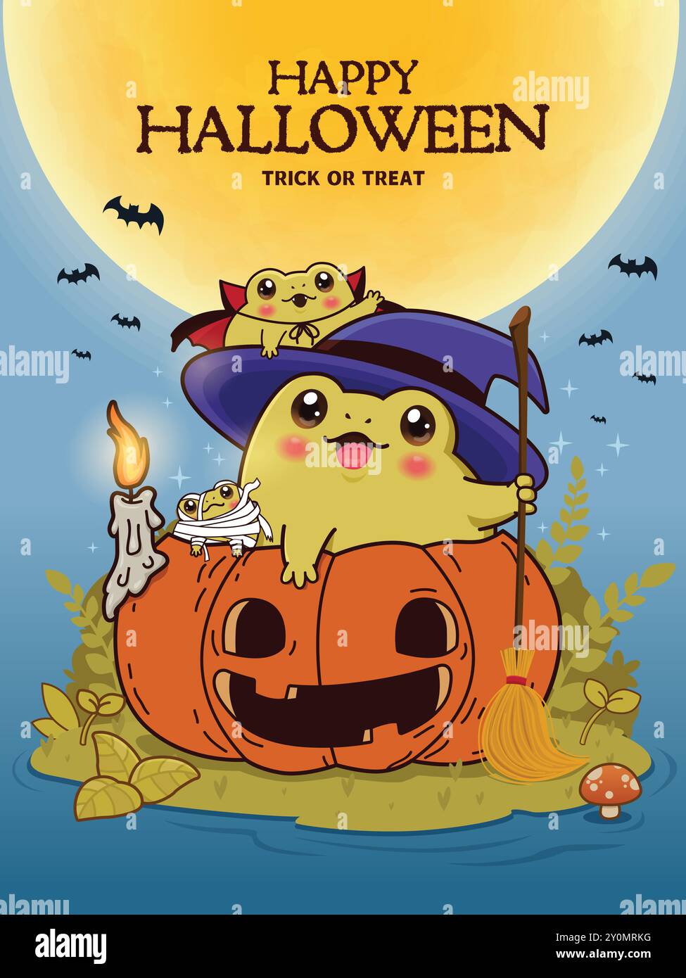 Vintage Halloween poster design with vector frogs, vampire, mummy ...