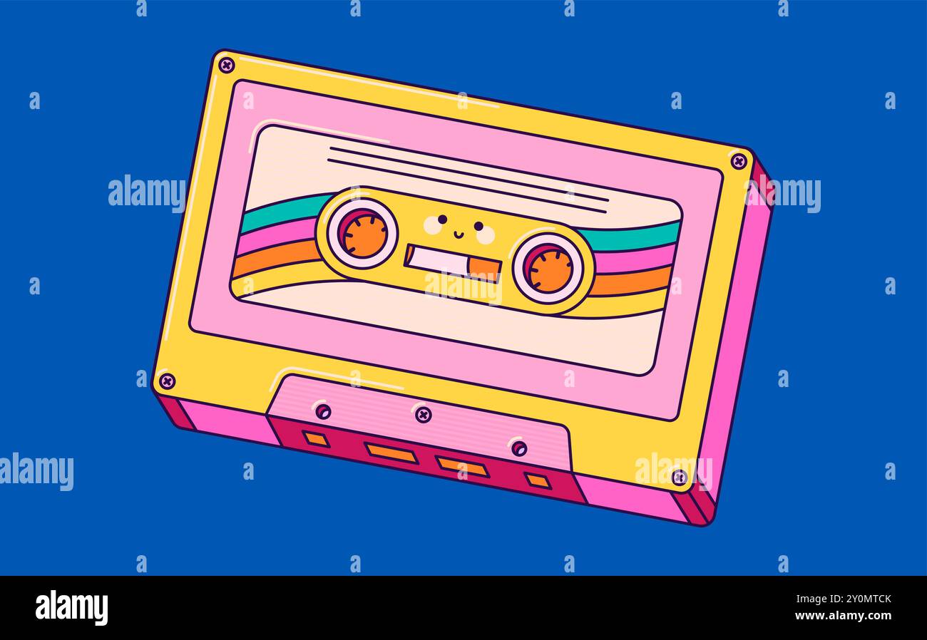 Retro kawaii with cute face cassette for portable music player Stock ...