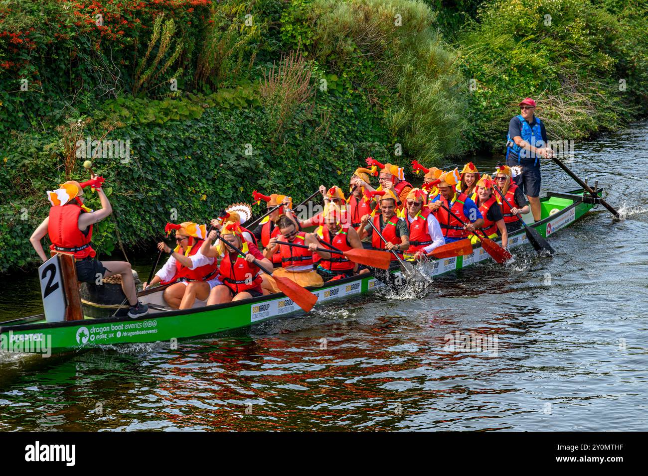 Dragon boat racing on the River Medway in the centre of Tonbridge in ...