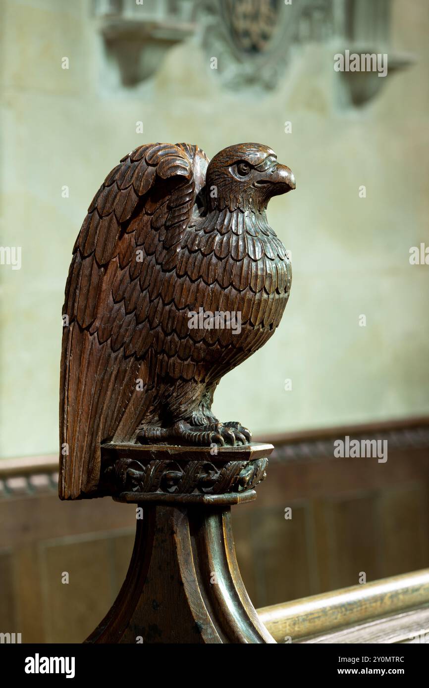 Carved wooden eagle bench end, St. Peter and St. Paul Church, Market ...