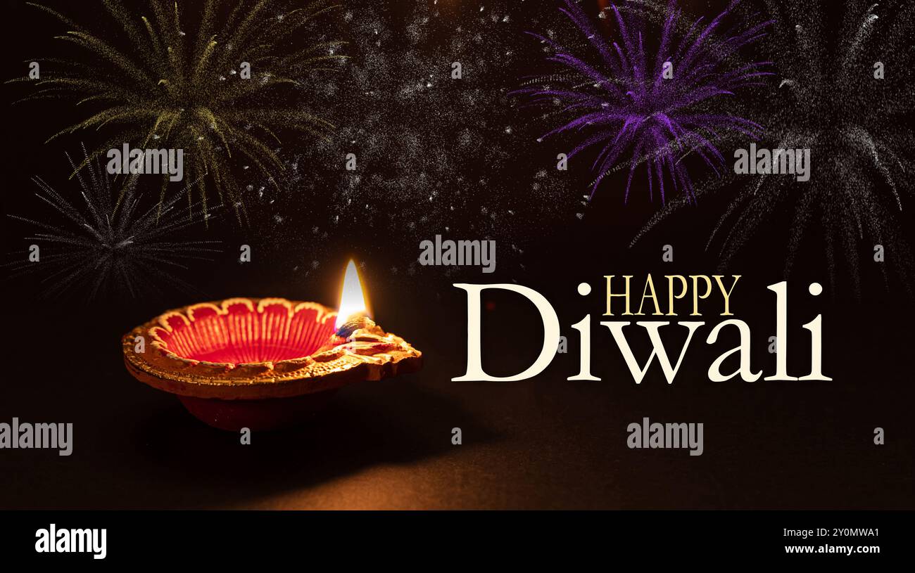 HAPPY Diwali Hindu festival of lights celebration. Diya oil lamp and ...