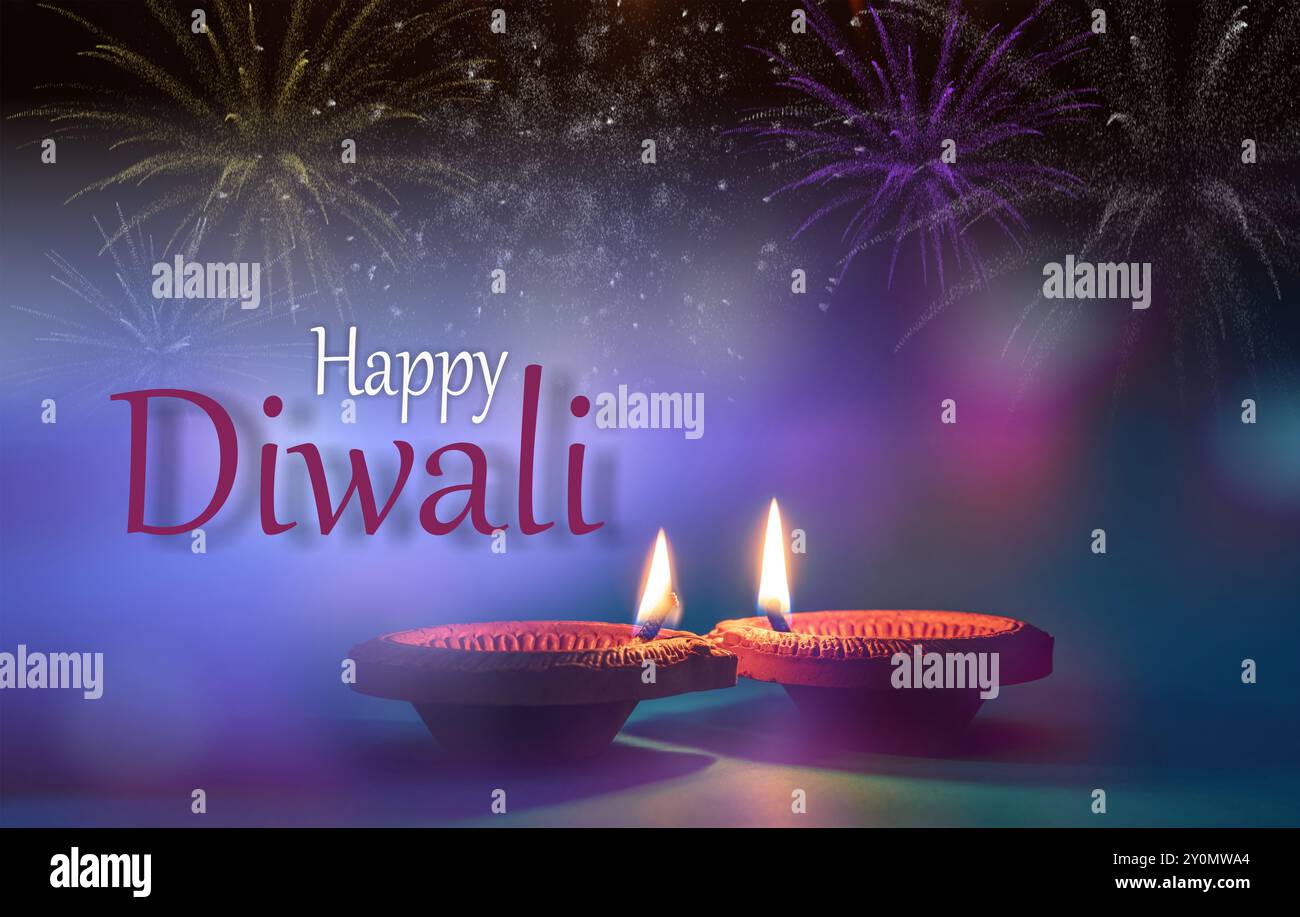 HAPPY Diwali Hindu festival of lights celebration. Diya oil lamp and ...