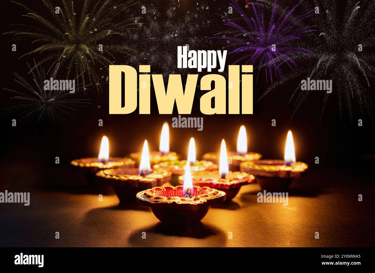 HAPPY Diwali Hindu festival of lights celebration. Diya oil lamp and ...