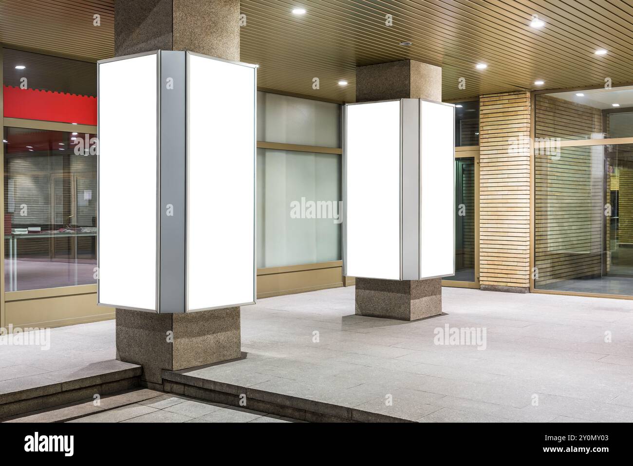 Mockup Of Two Vertical Advertising Poster Lightboxes In City Space At ...