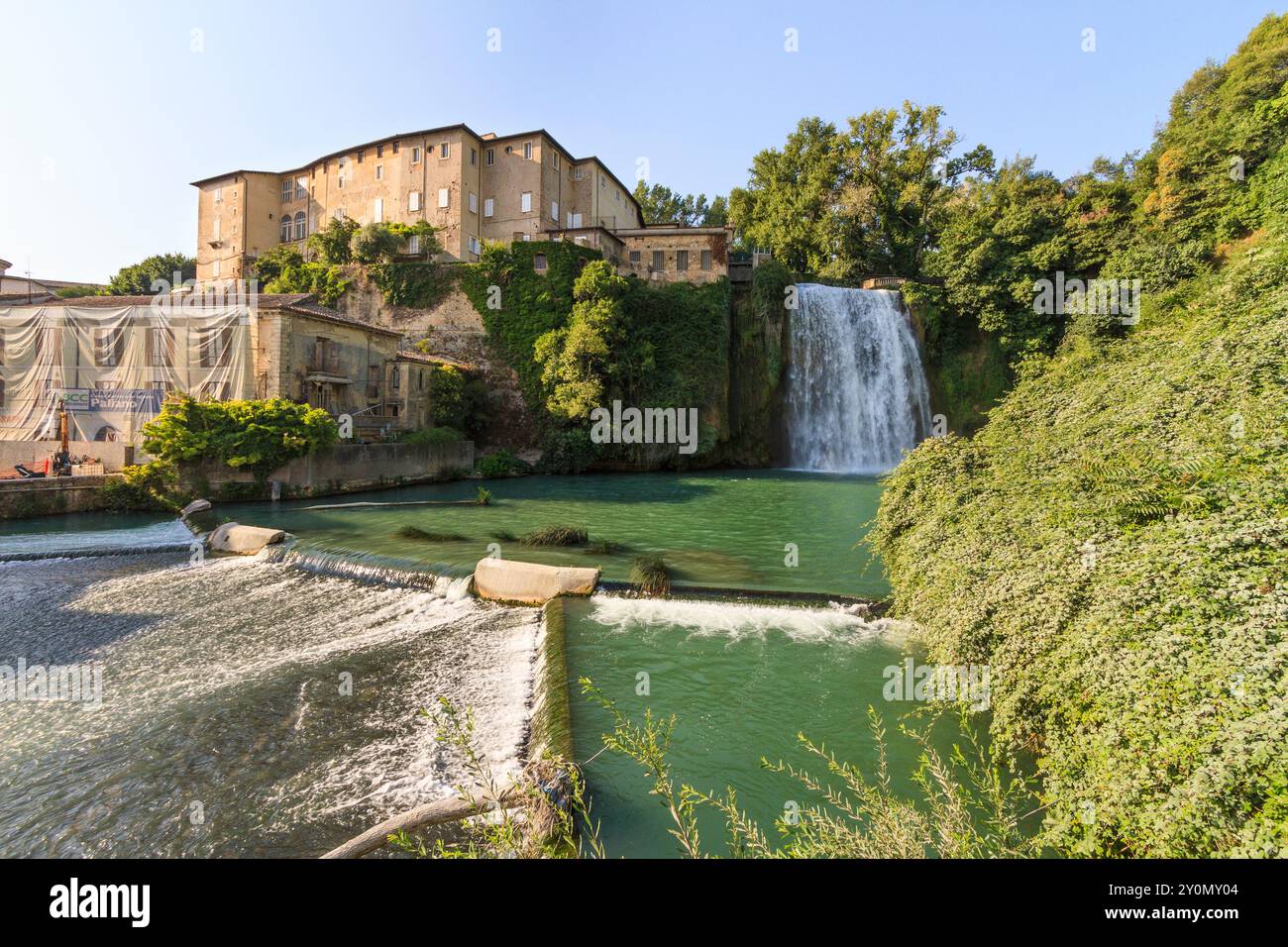 View of Isola del Liri waterfall with Castle Boncompagni-Viscogliosi ...
