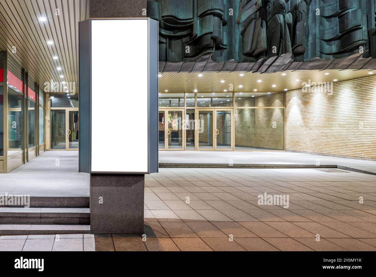 Mockup Of Blank Vertical Advertising Poster Lightbox In City Space At ...