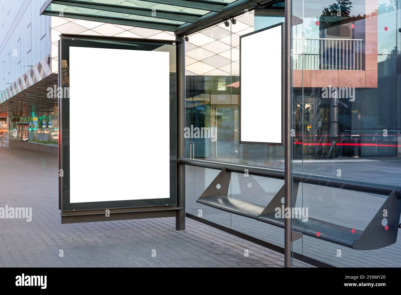 Mockup Of Bus Stop Billboard Display. Close Up Of Blank Poster Stand ...