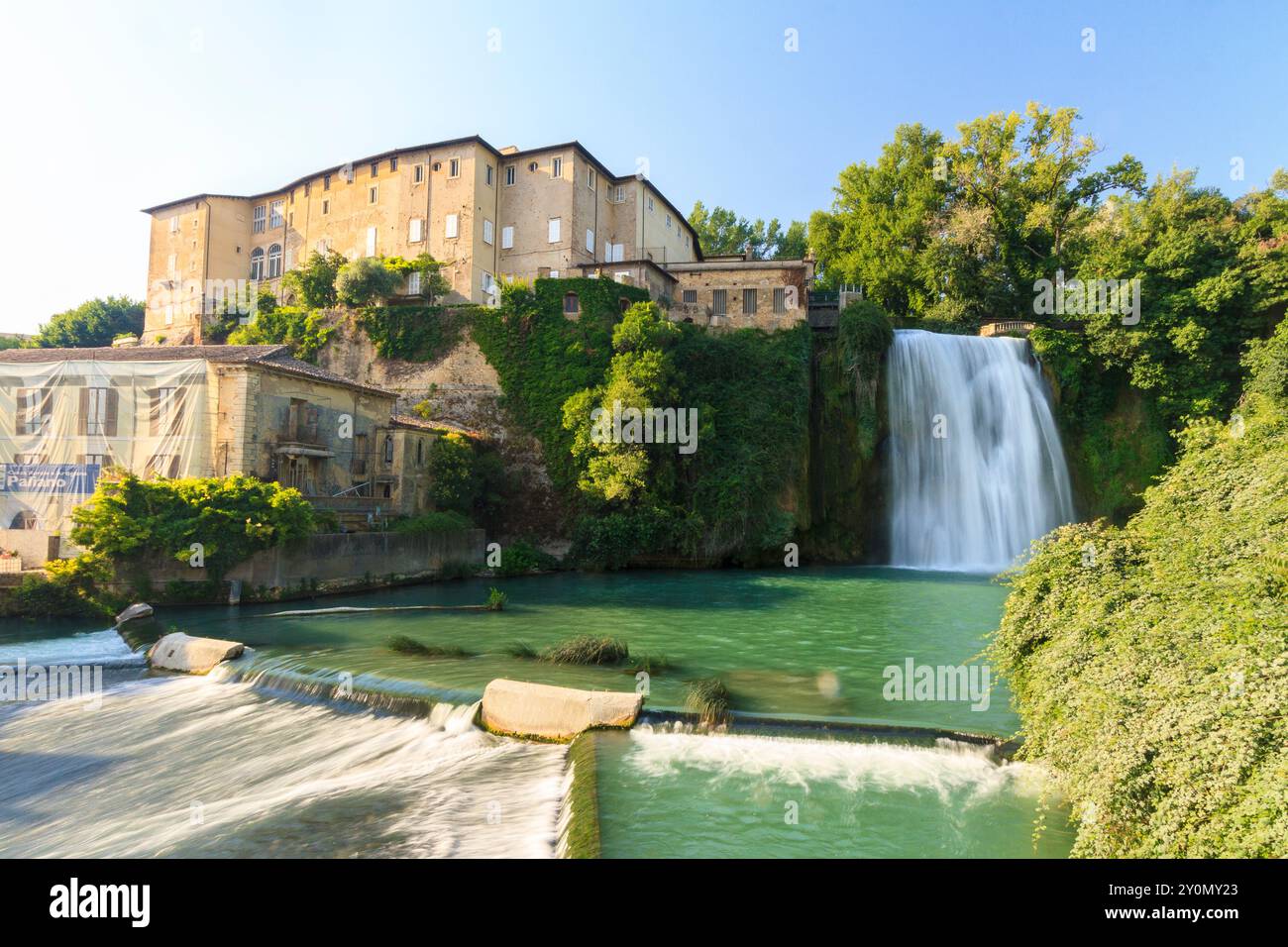 View of Isola del Liri waterfall with Castle Boncompagni-Viscogliosi ...
