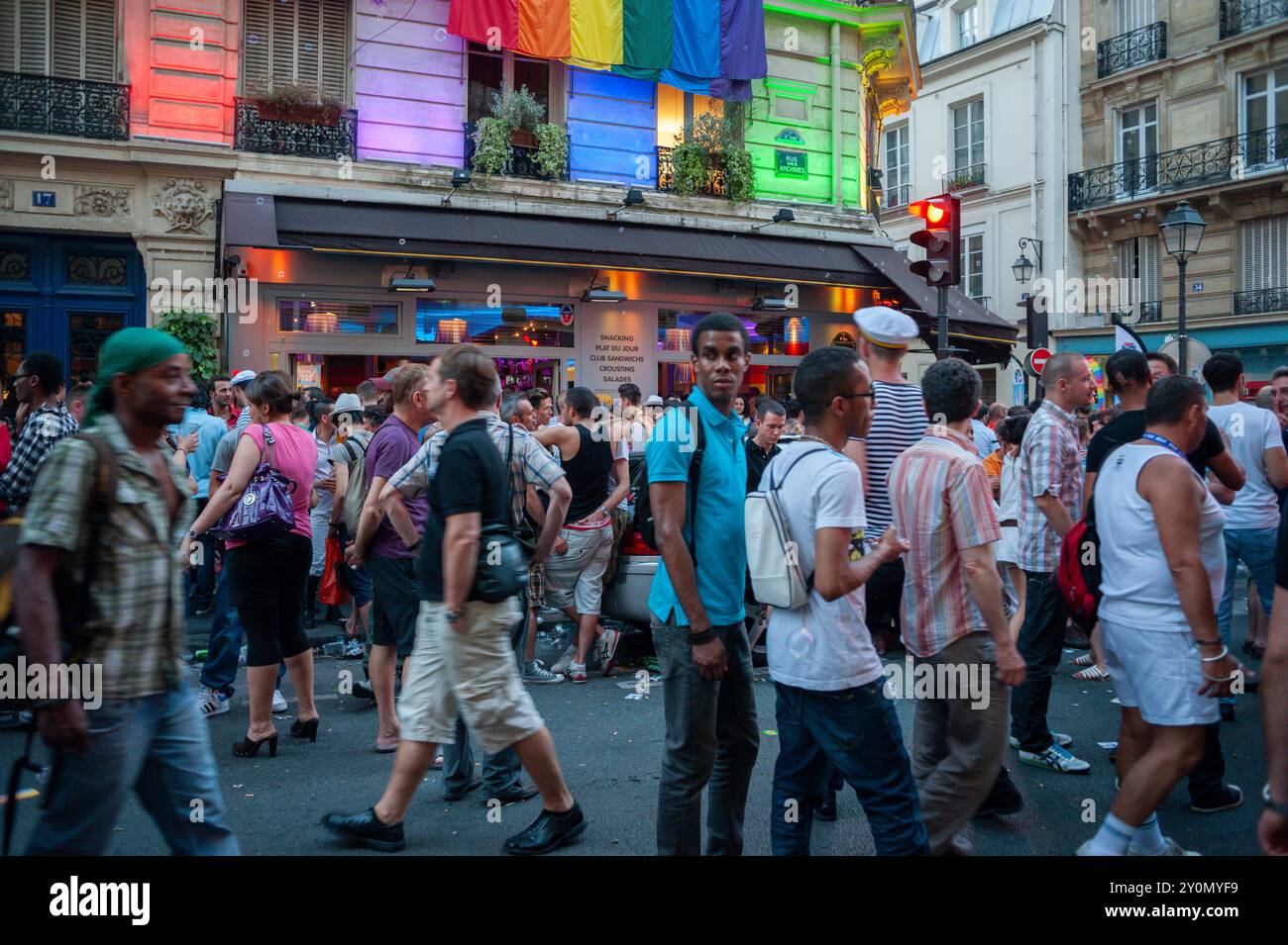 Paris, France, LGBTQI+ Public, Crowd People Celebrating in the Marais ...