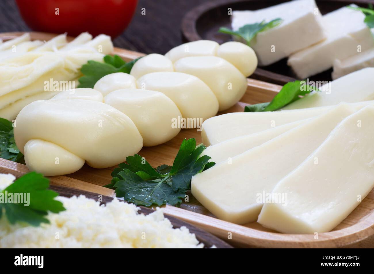 Traditional various cheeses, string, knitted and cecil cheese, turkish ...