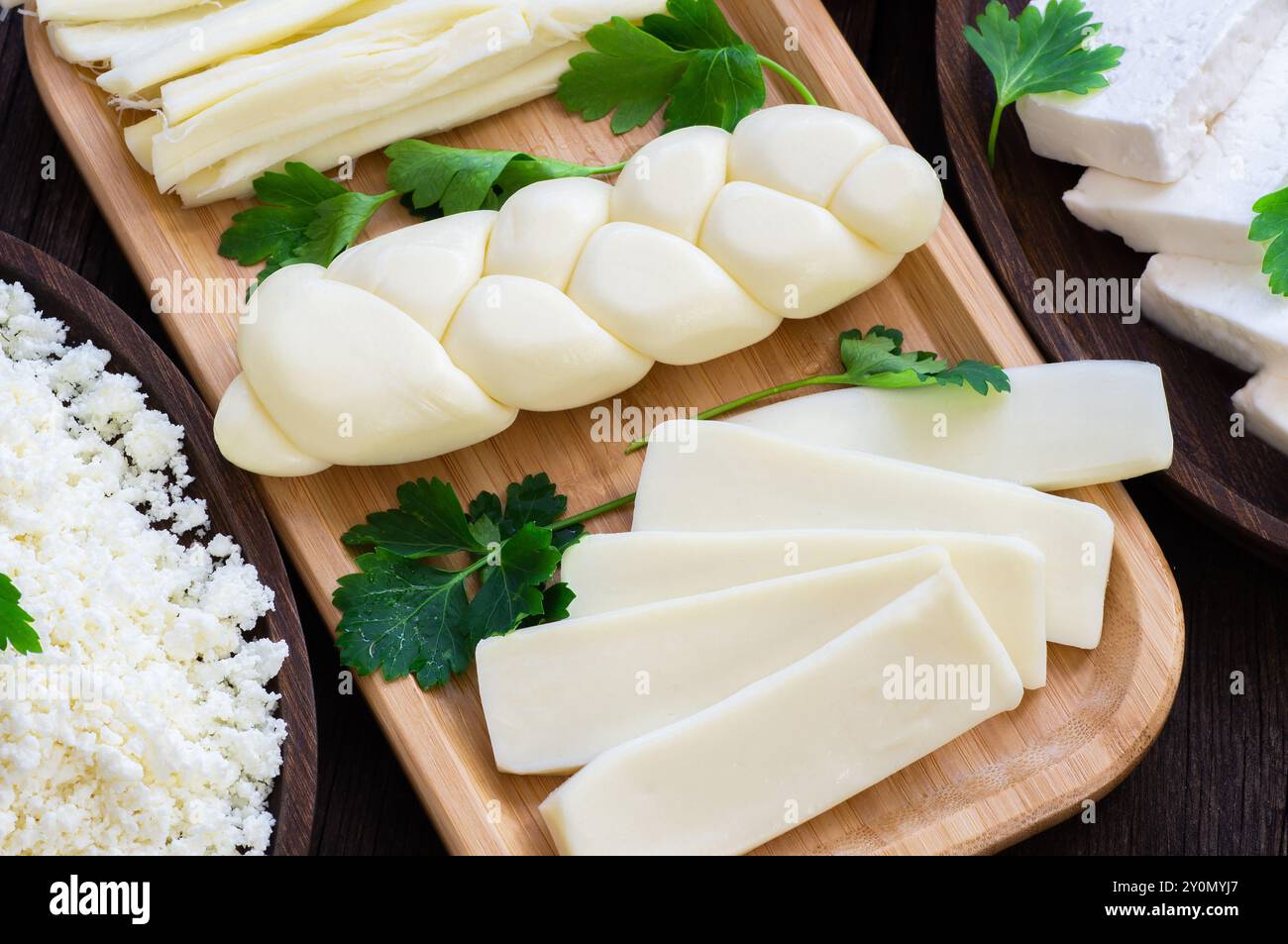 Traditional various cheeses, string, knitted and cecil cheese, turkish ...