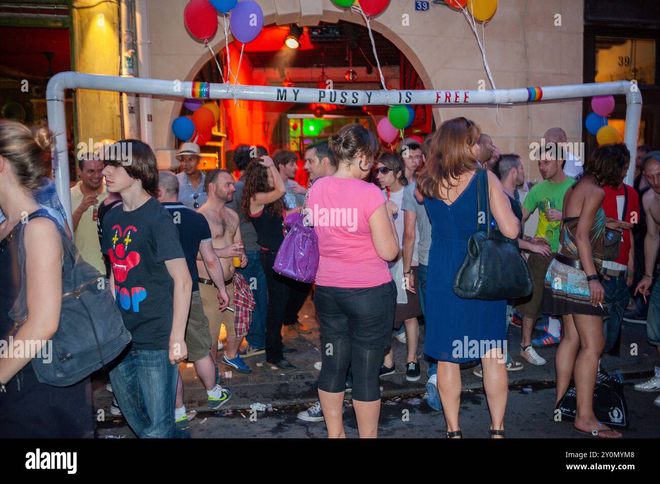 Paris, France, LGBTQI+ Public, Crowd People Celebrating in the Marais ...