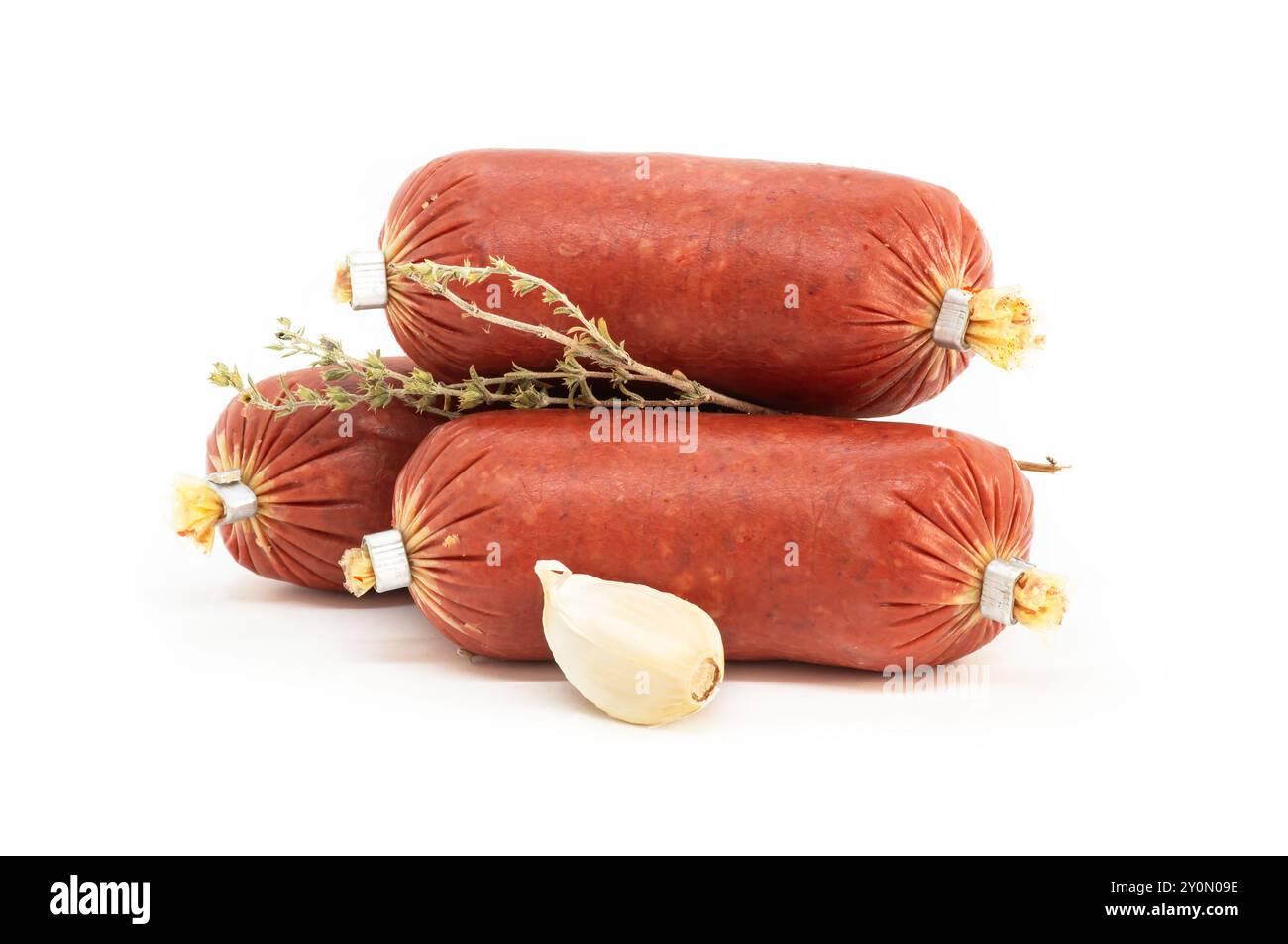 Turkish fermented sausage isolated on white background, dry raw sausage ...
