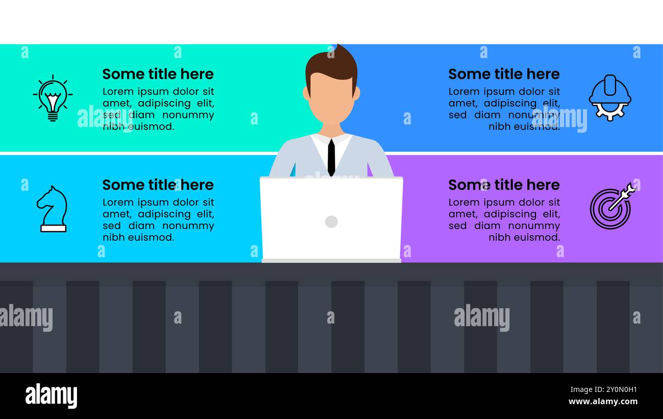 Infographic template with icons and 4 options or steps. Worker with ...