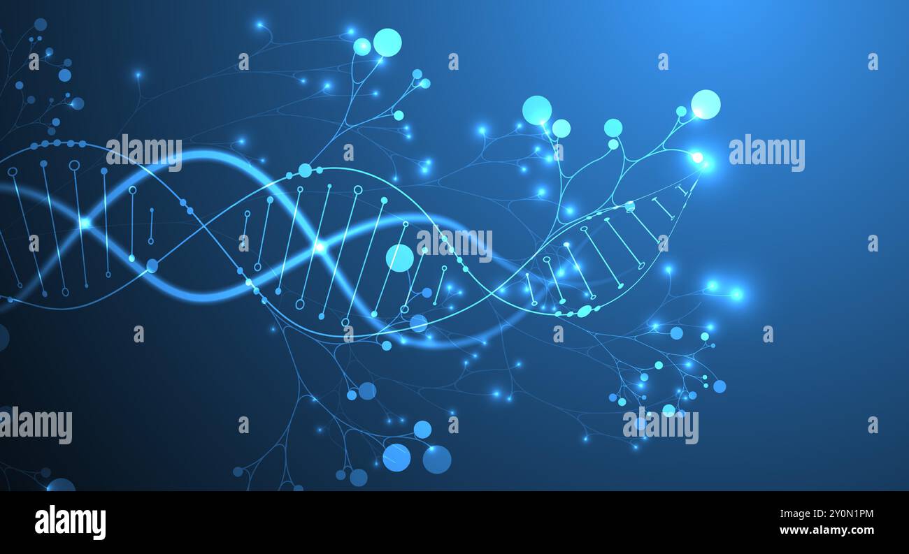 Scientific medical background with abstract image of dna molecule and ...