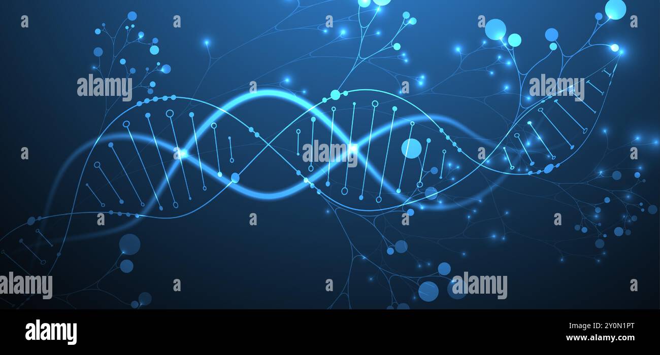 Scientific medical background with abstract image of dna molecule and ...