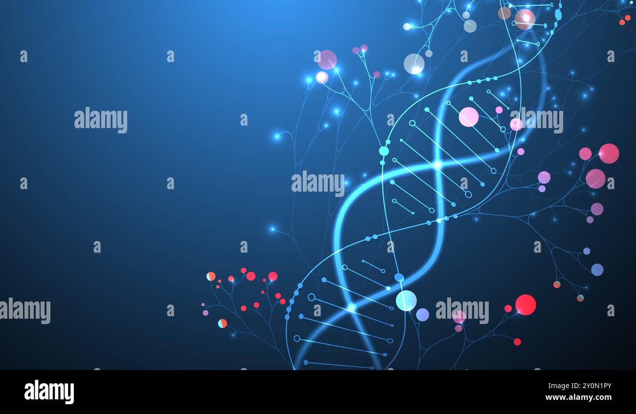 Scientific medical background with abstract image of dna molecule and ...