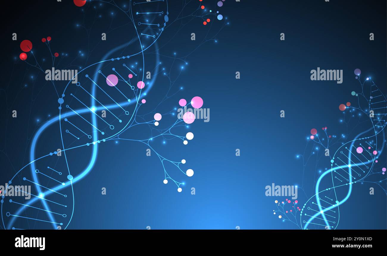 Scientific medical background with abstract image of dna molecule and ...