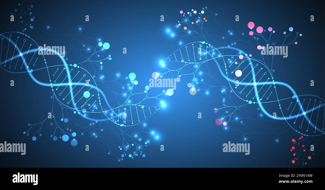 Scientific medical background with abstract image of dna molecule and ...