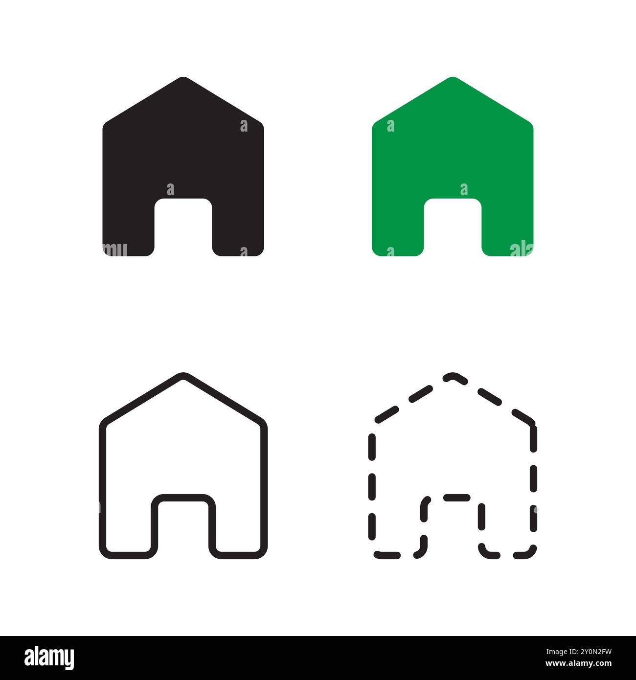 House icon set. Simple home symbols. Black, green, outline, and dashed ...