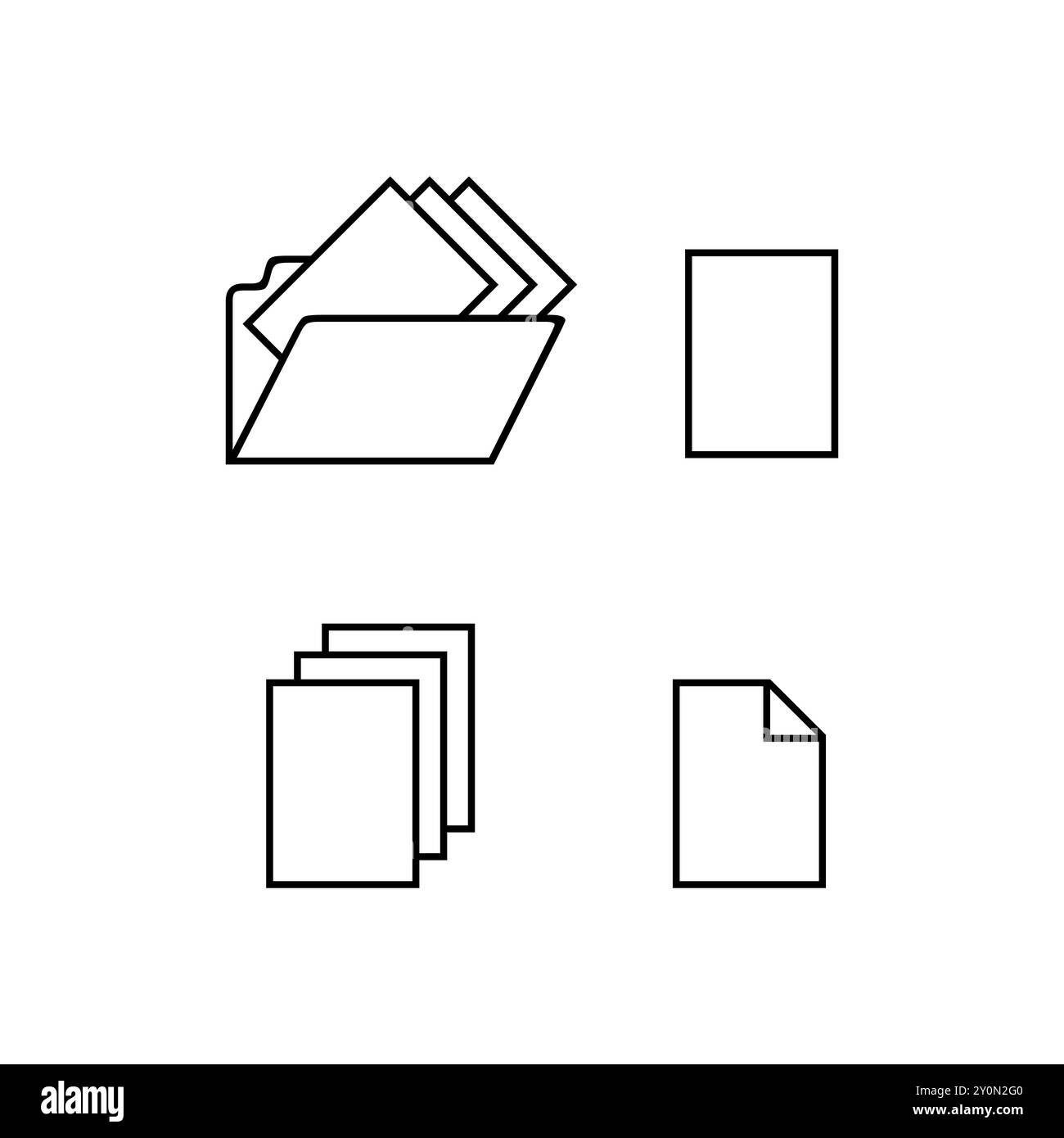 File and document icons. Simple black outline designs. Folder, sheets, and paper symbols. Vector ...