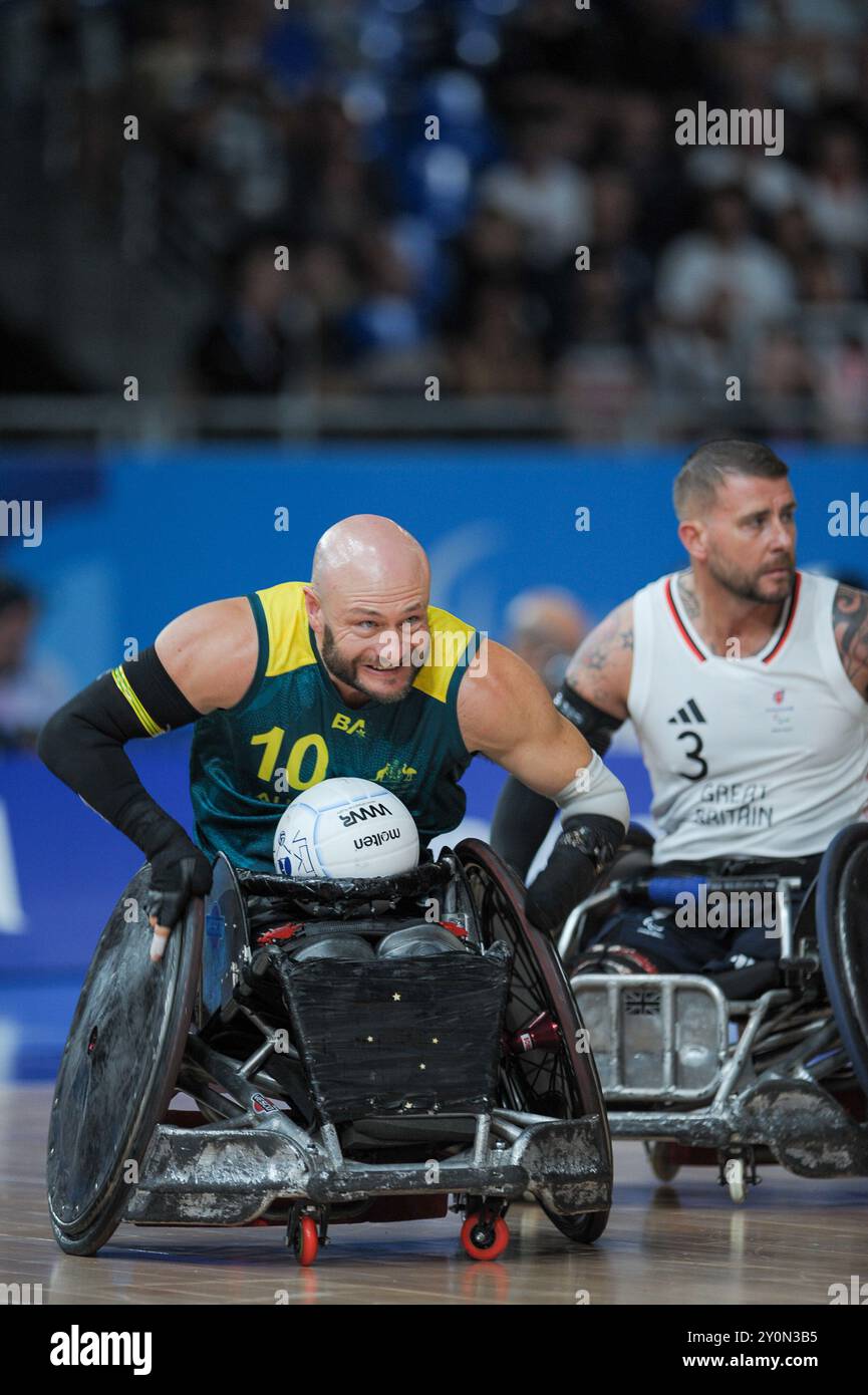 Chris Bond (AUS, Captain) competes in the Wheelchair Rugby Bronze Medal ...