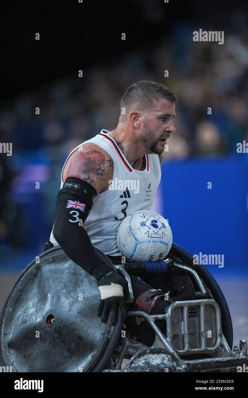 Stuart Robinson (GBR) competes in the Wheelchair Rugby Bronze Medal ...