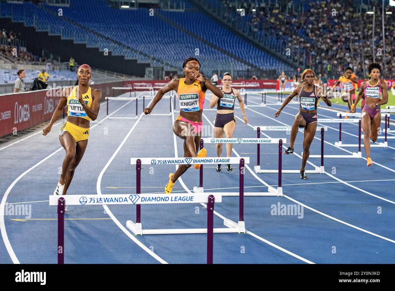 Shiann Little (USA) and Andrenette Knight (JAM) during 400m hurdles ...