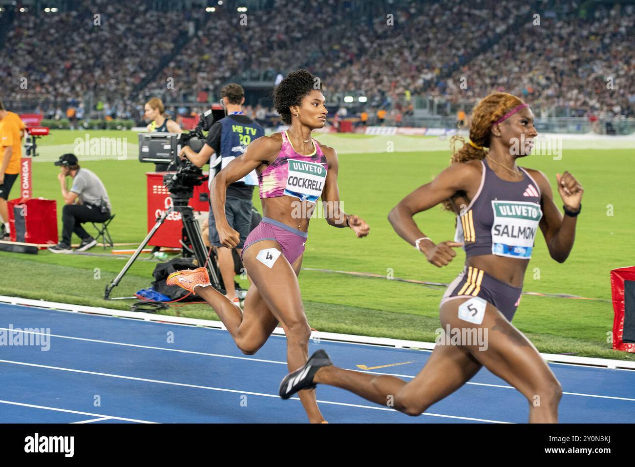 Anna Cockrell (USA) and Shiann Salmon (JAM) during 400m hurdles women ...
