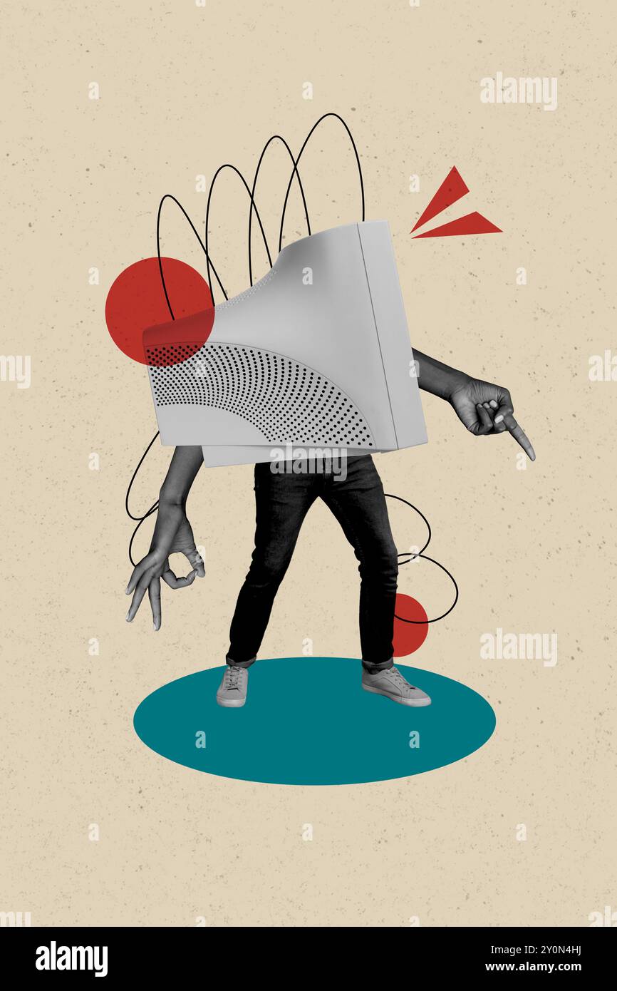 Vertical collage headless man body fragments hands nonverbal speech ok ...