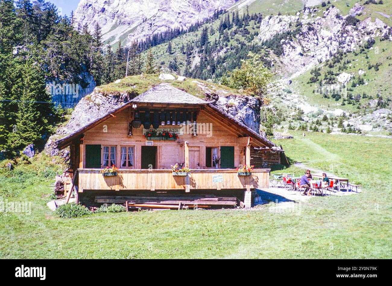 Traditional architecture of mountain cafe bar wooden building, Swiss ...