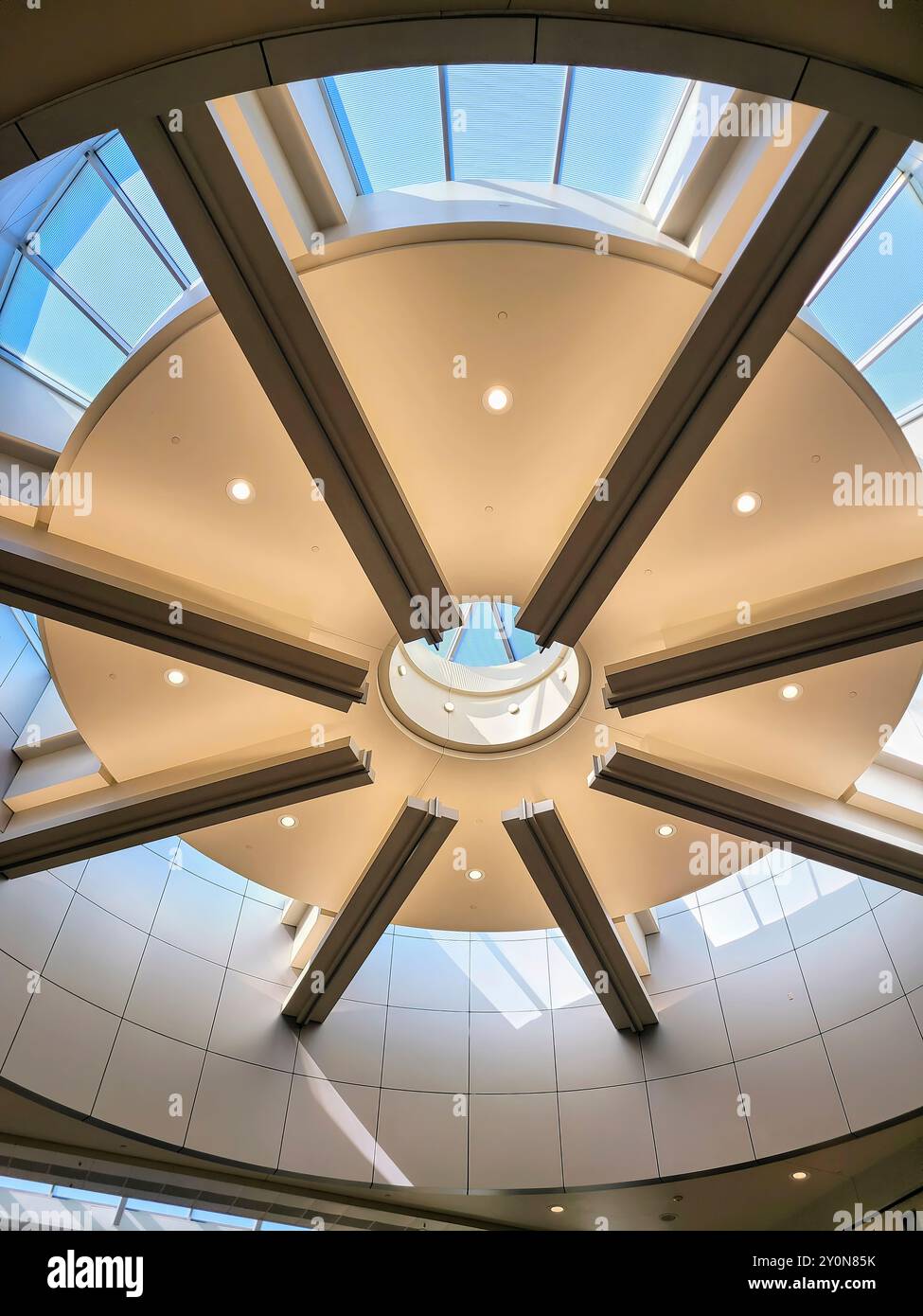 Modern Skylight with Radial Beams Looking Up Stock Photo - Alamy