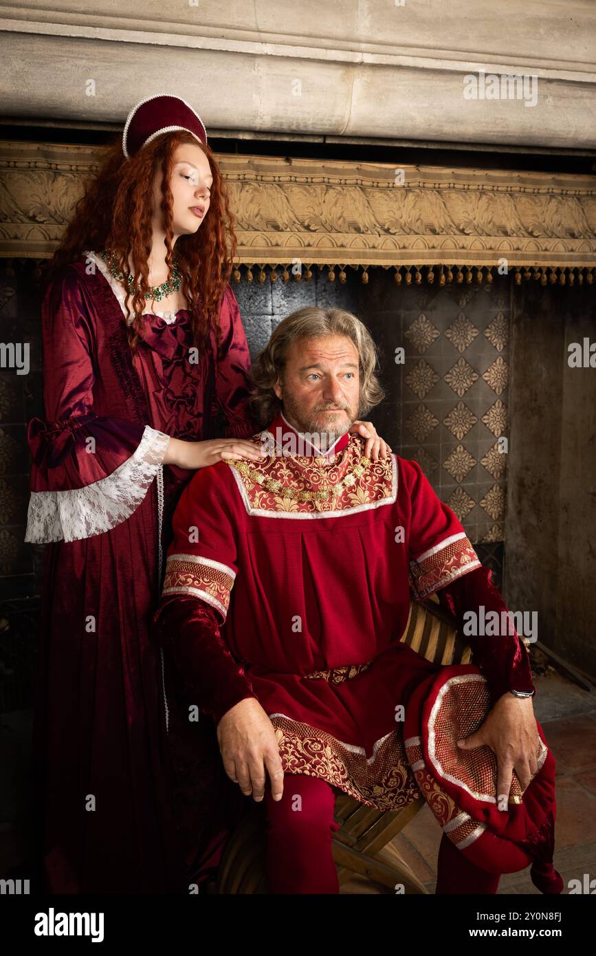 Medieval Renaissance king and queen in Tudor style costumes reenactment ...