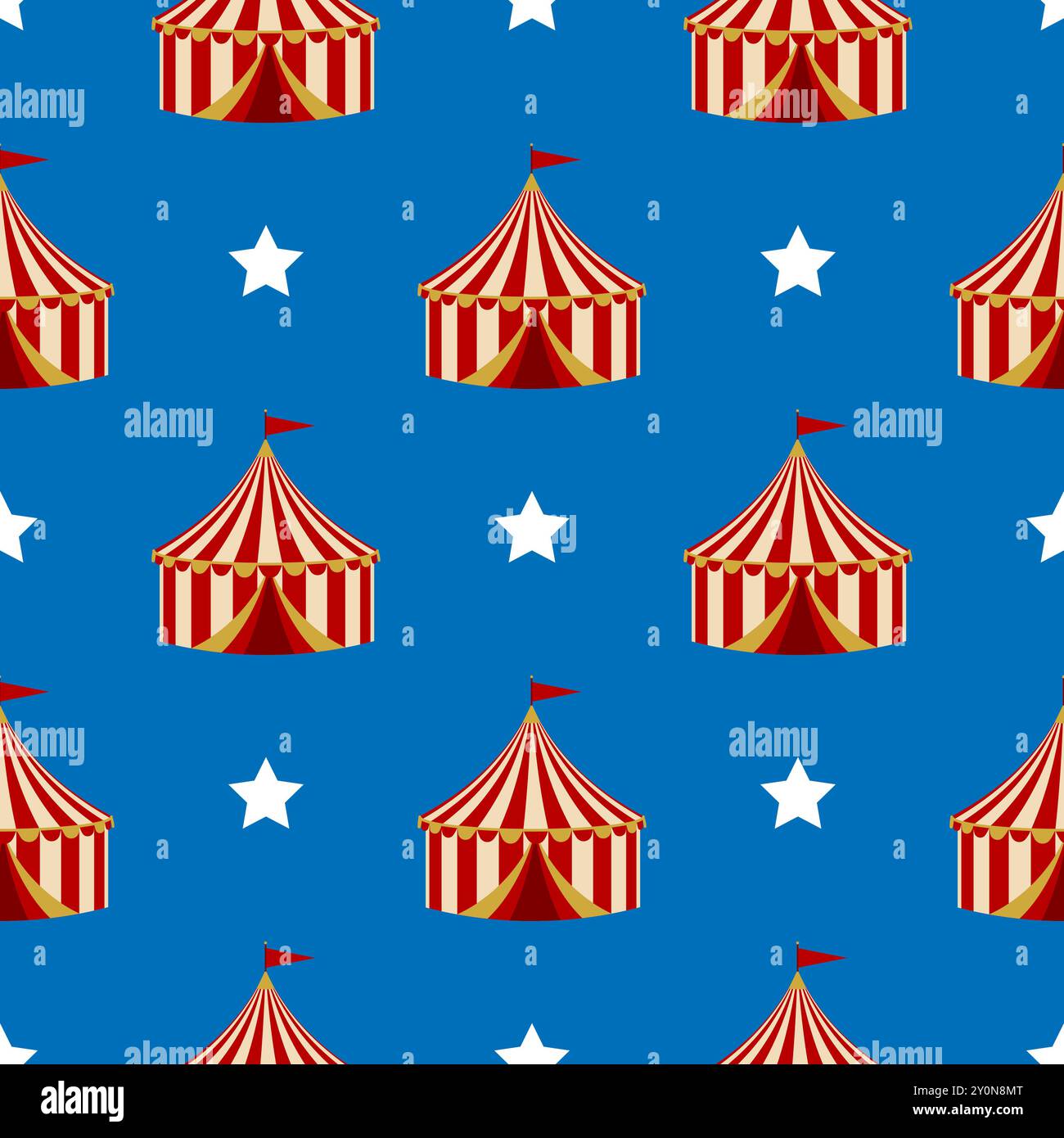 Seamless pattern with circus tent on blue background. Red and yellow ...