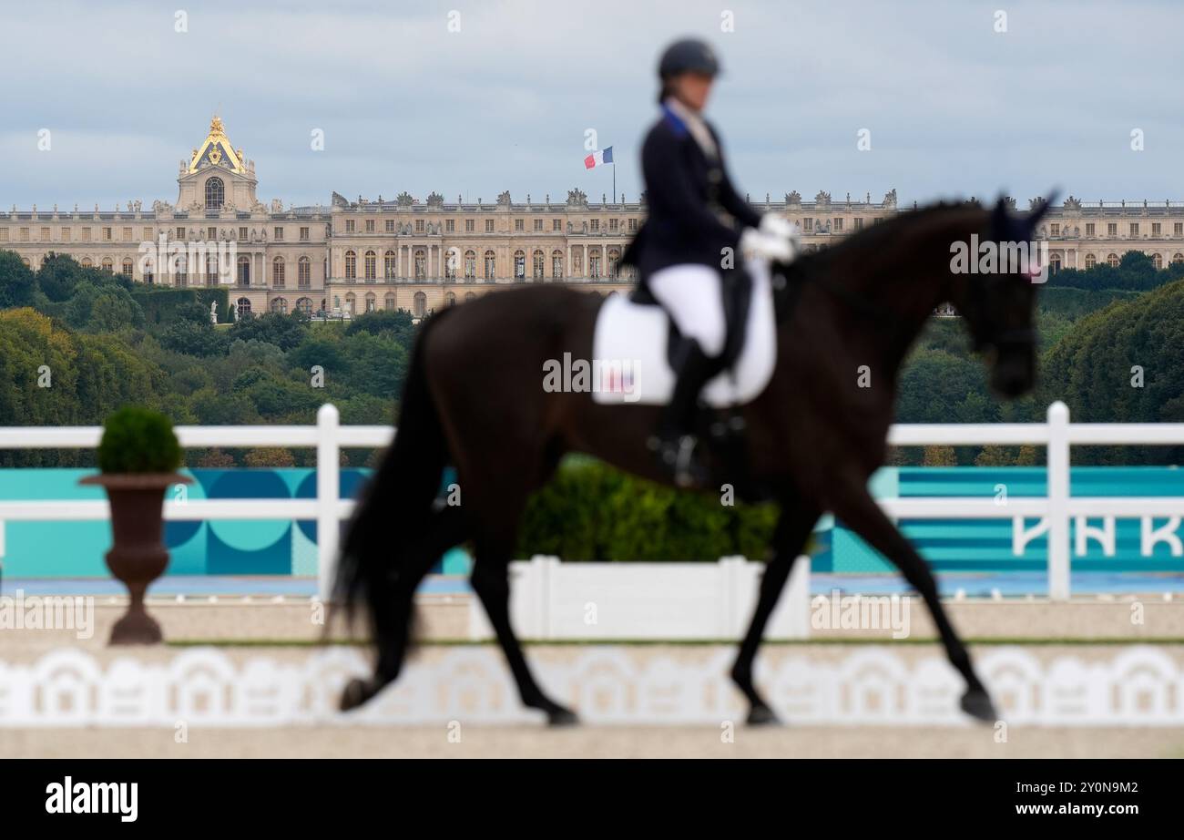 A view of the Palace of Versailles as USA's Roxanne Trunnell riding Fan ...