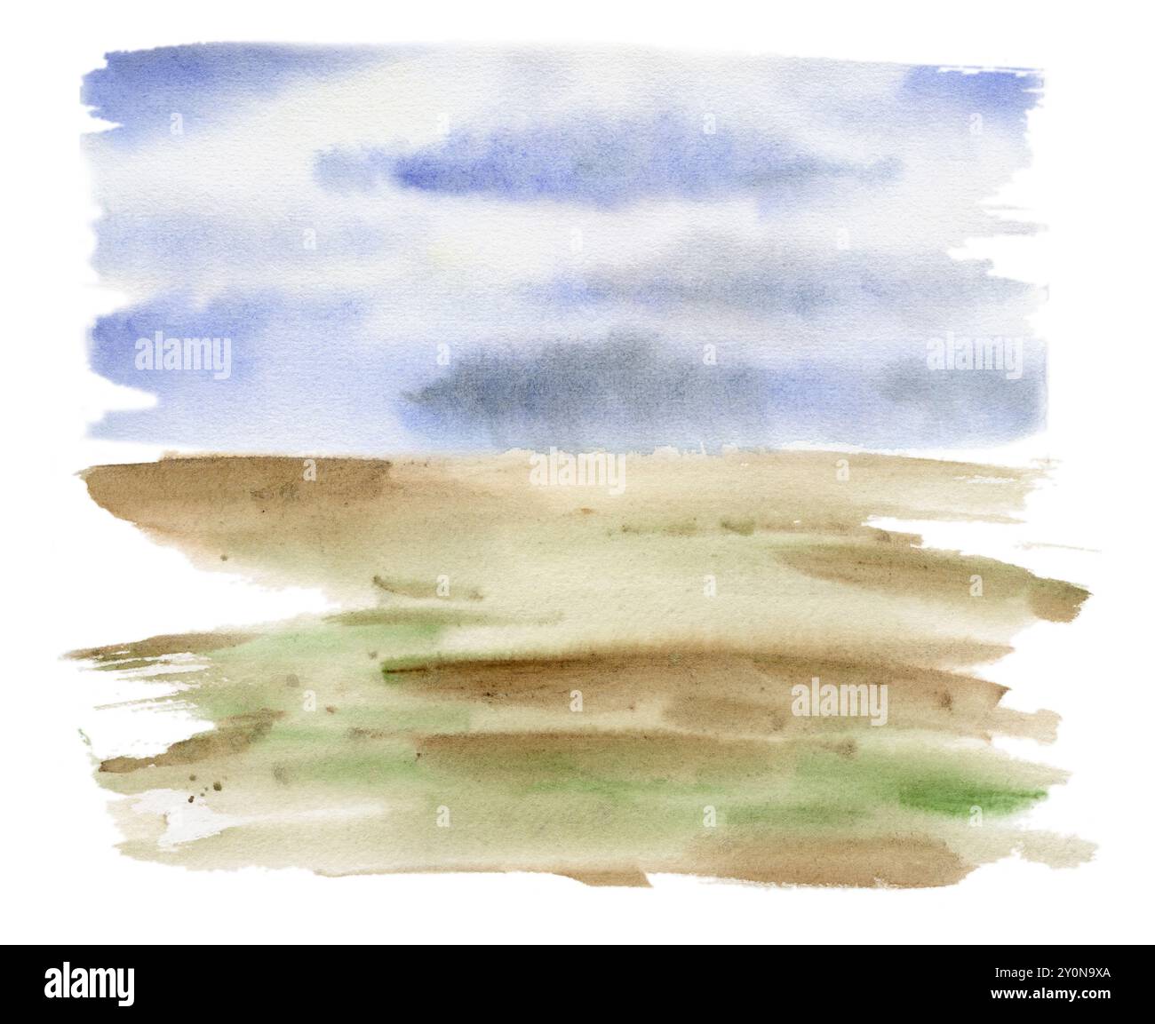 Landscape scenery, cloudy blue sky, green meadow field moorland pasture ...