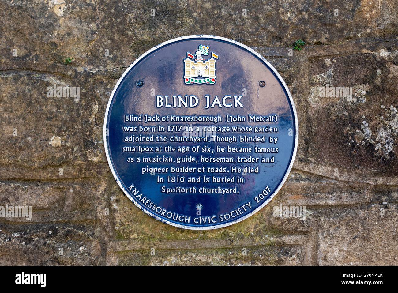 Memorial blue plaque dedicated to Blind Jack, Knaresborough, North ...
