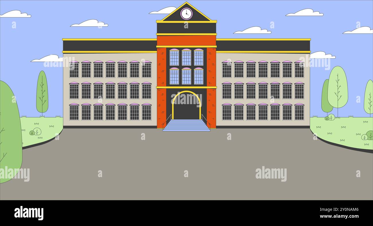 School building entrance with yard cartoon flat illustration Stock ...