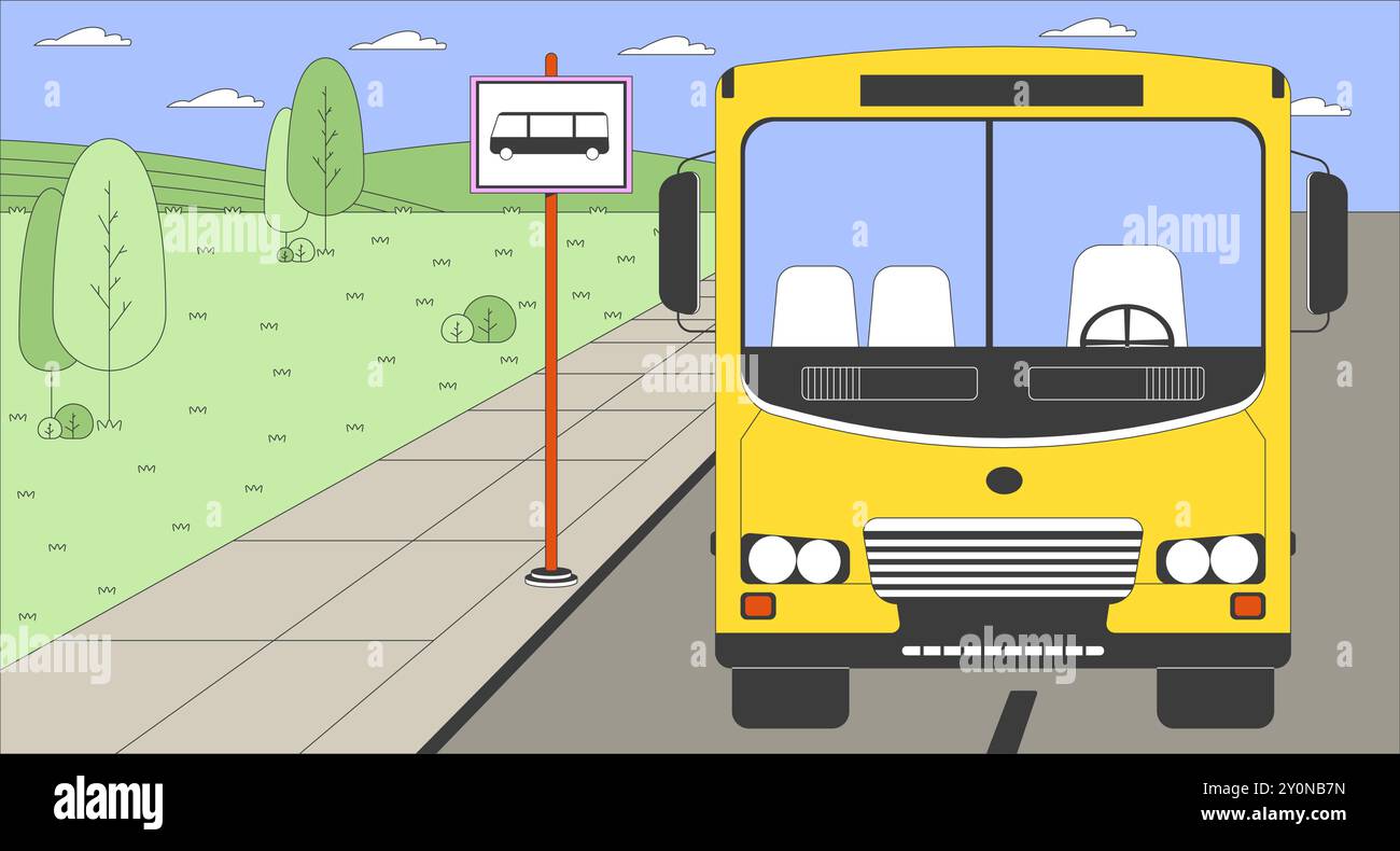 School bus stop roadside cartoon flat illustration Stock Vector Image ...