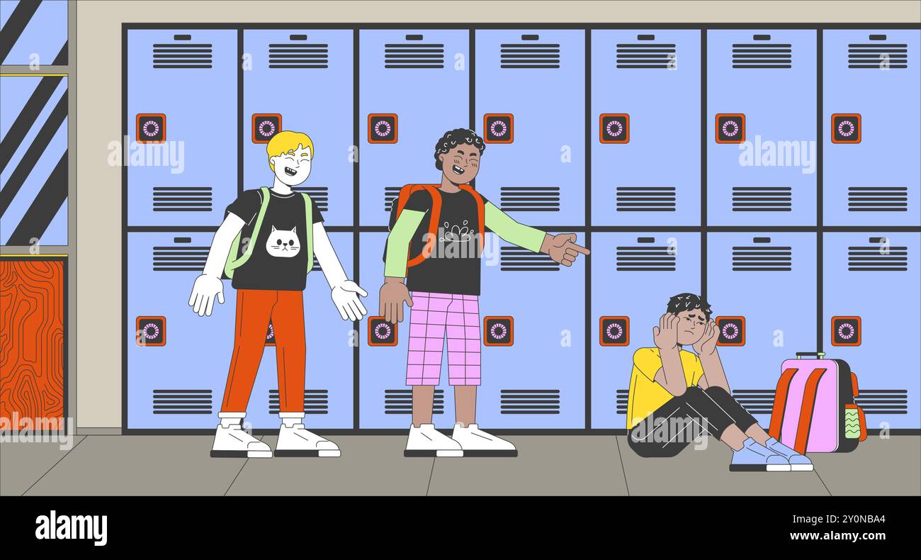 Bullying in elementary school cartoon flat illustration Stock Vector ...
