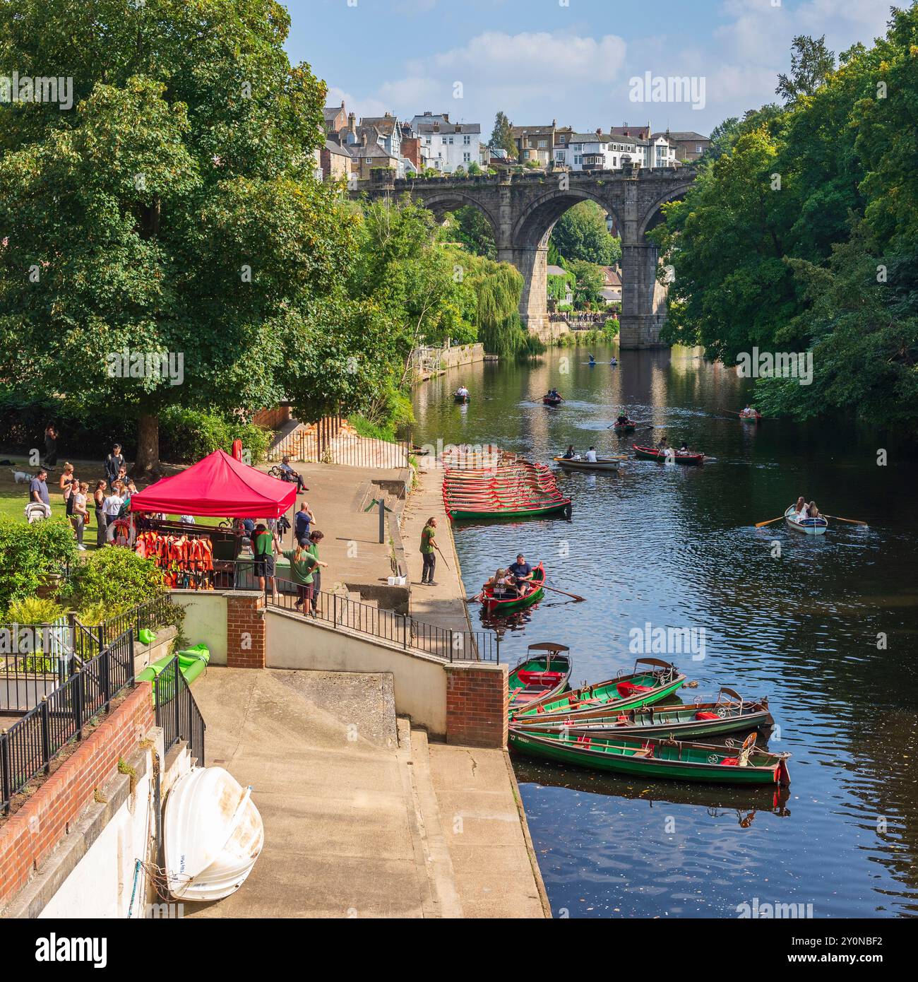 Boats for hire, River Nidd, Knaresborough, North Yorkshire Stock Photo ...